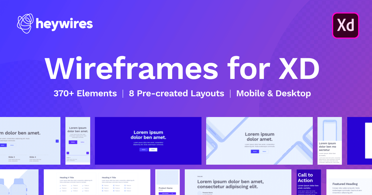 heywires | Adobe XD Wireframe Kit